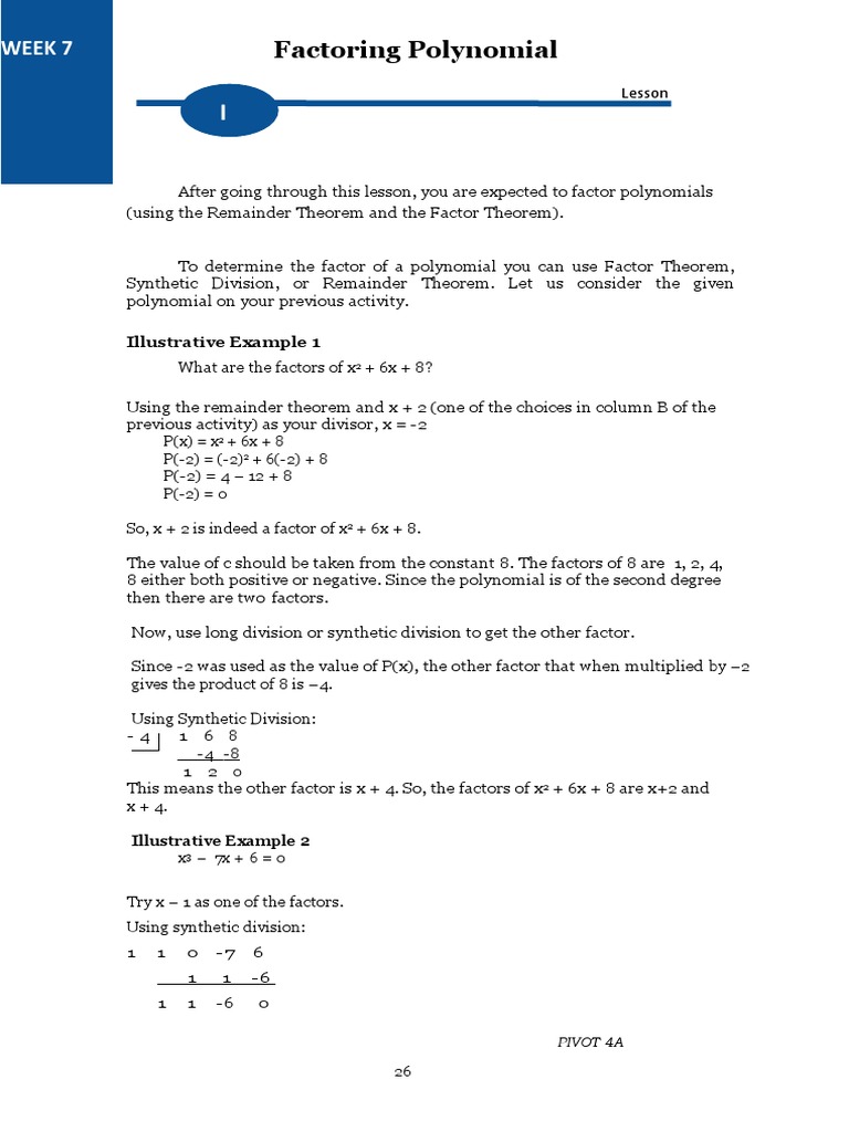 Pivot Week 7 Factoring Polynomial Pdf Factorization Algorithms