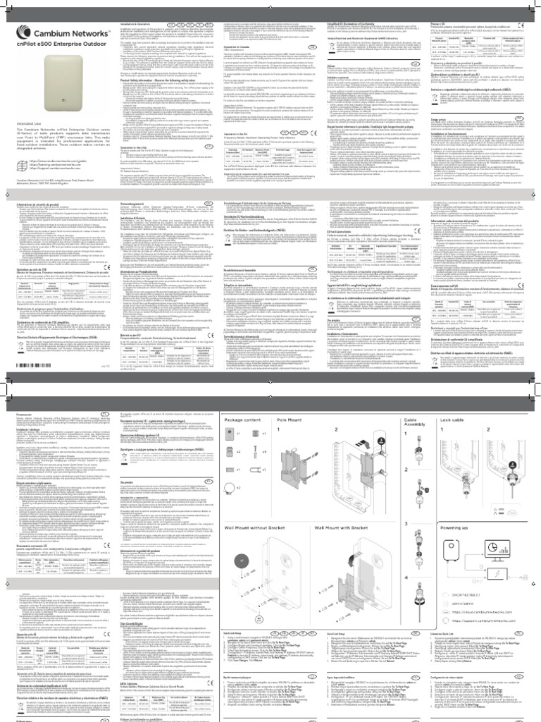 Cnpilot E500 Enterprise Outdoor: Intended Use | PDF | Radio ...