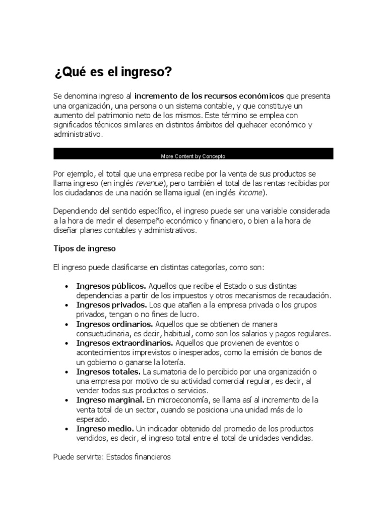 Definición y tipos de ingresos | PDF | Ingresos | Contabilidad