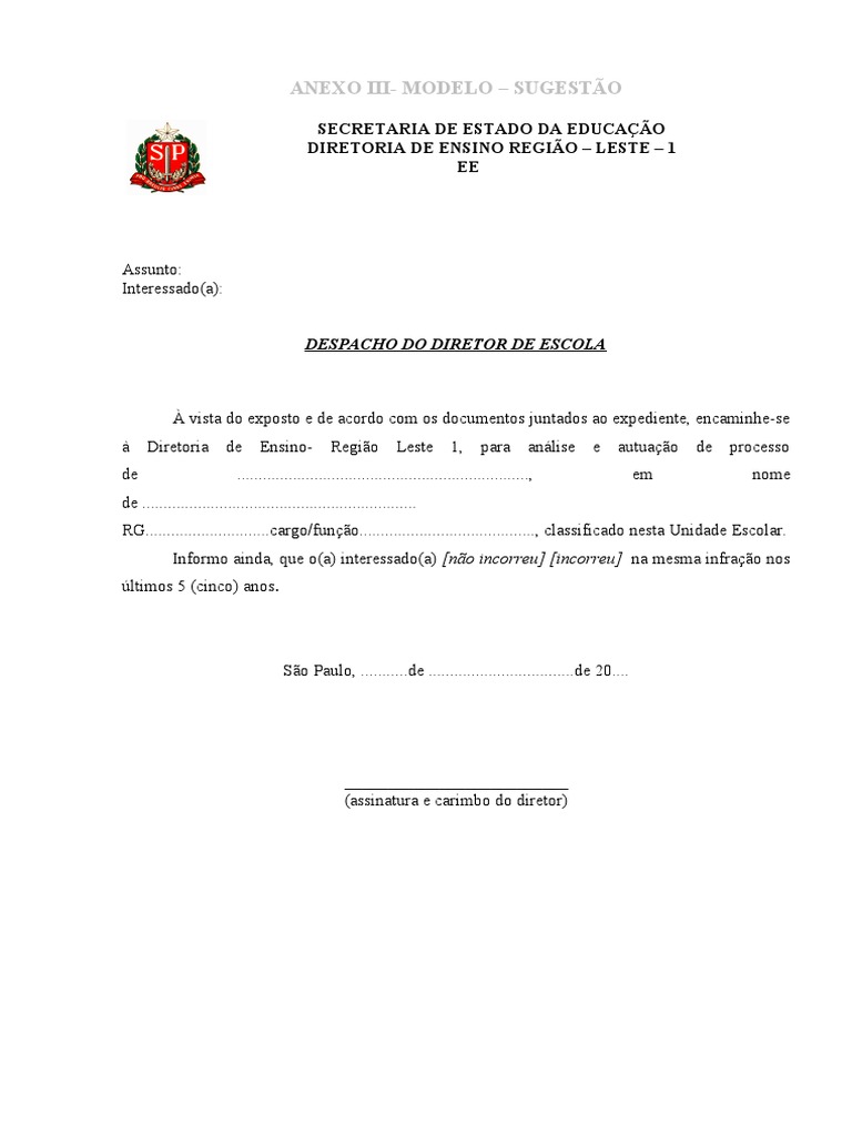 17-Modelo de Despacho de Encaminhamento para Leste 1 | PDF