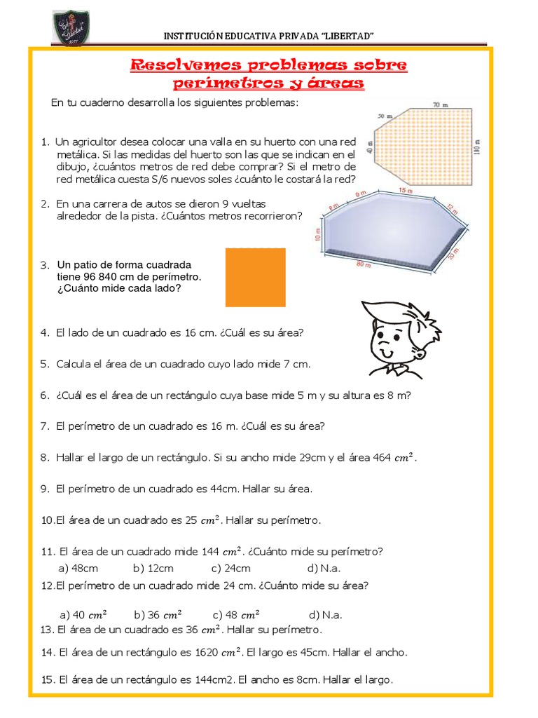 Problemas de área y perímetro para primaria | PDF