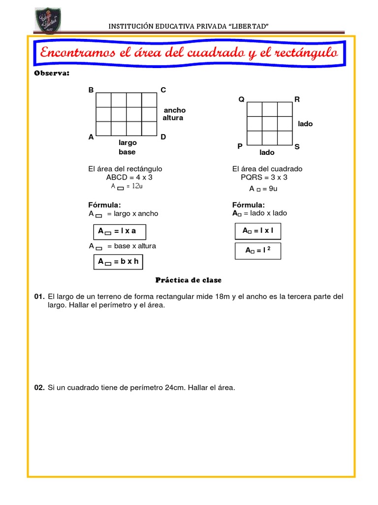 Encontramos El Área Del Cuadrado y Rectángulo | PDF