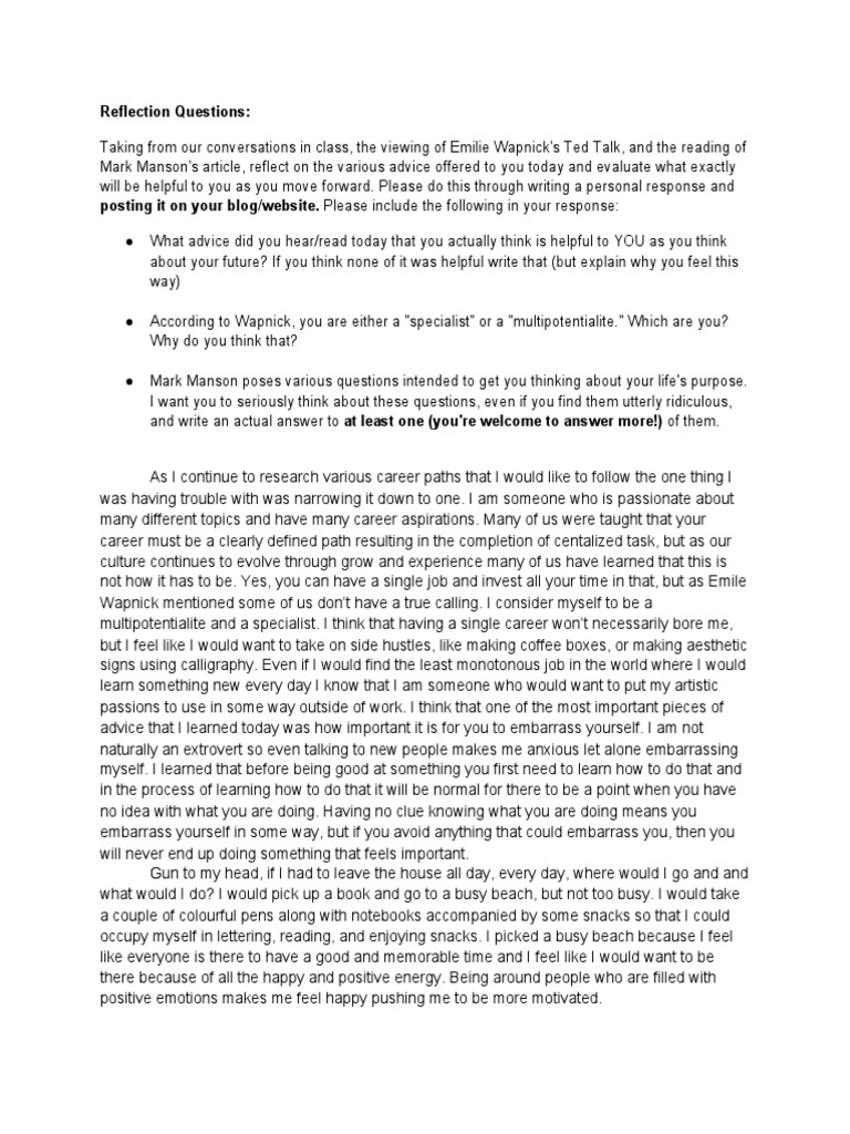 CLC 12 Reflection Questions | Download Free PDF | Psychological Concepts