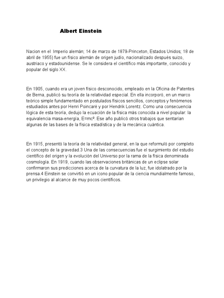 Biografia de Albert Einstein | PDF | Gravedad | Albert Einstein
