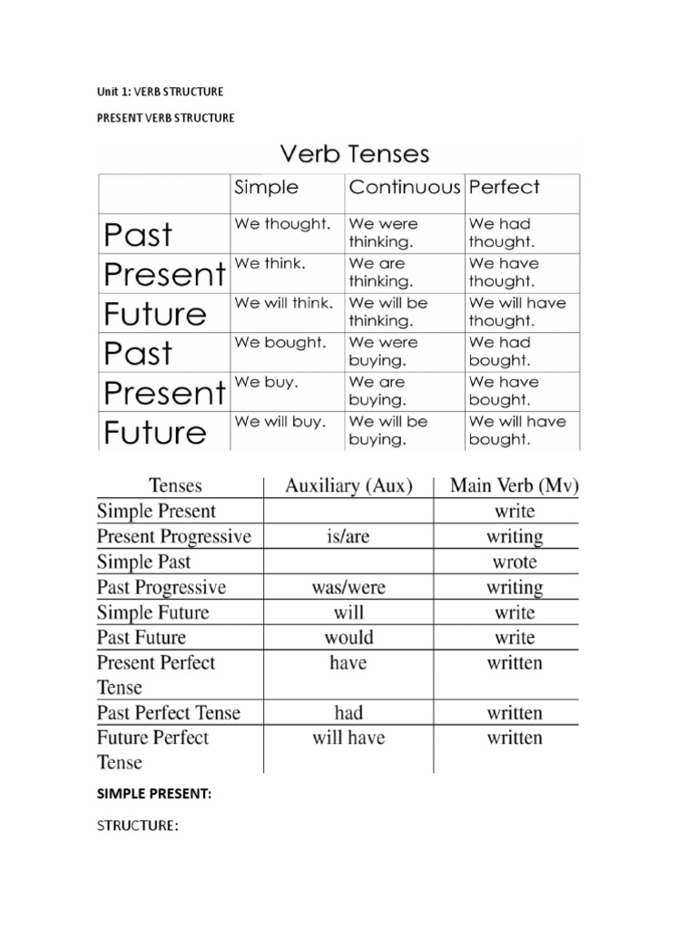 Unit 1: Verb Structure Present Verb Structure | PDF