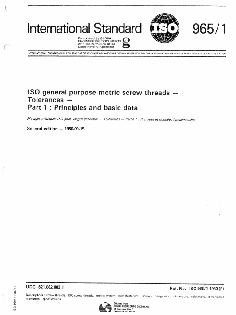 ISO 965-1 Principles and Basic Data (1980 E) | PDF