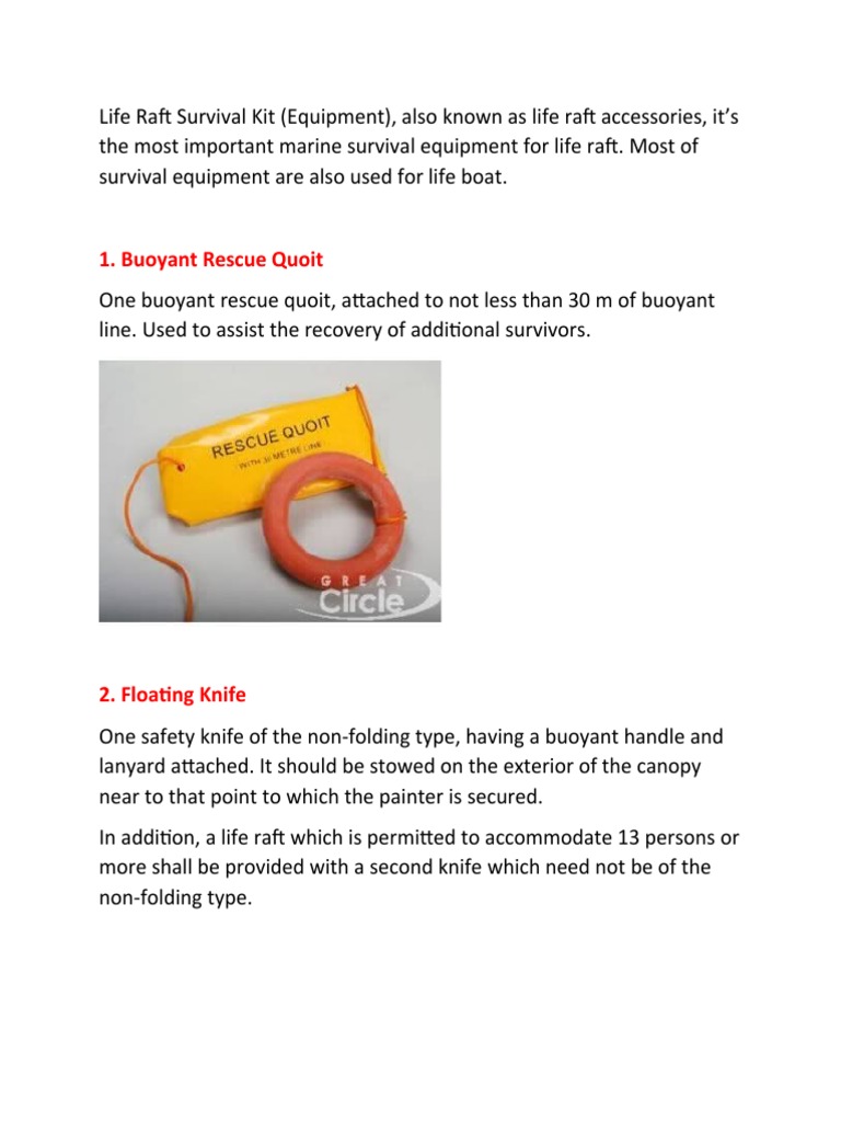 Life Raft, Kits and Procedure | PDF | Flashlight | Equipment