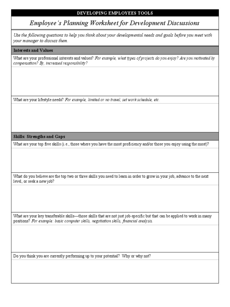 Employees Planning Worksheet For Development Discussions | PDF