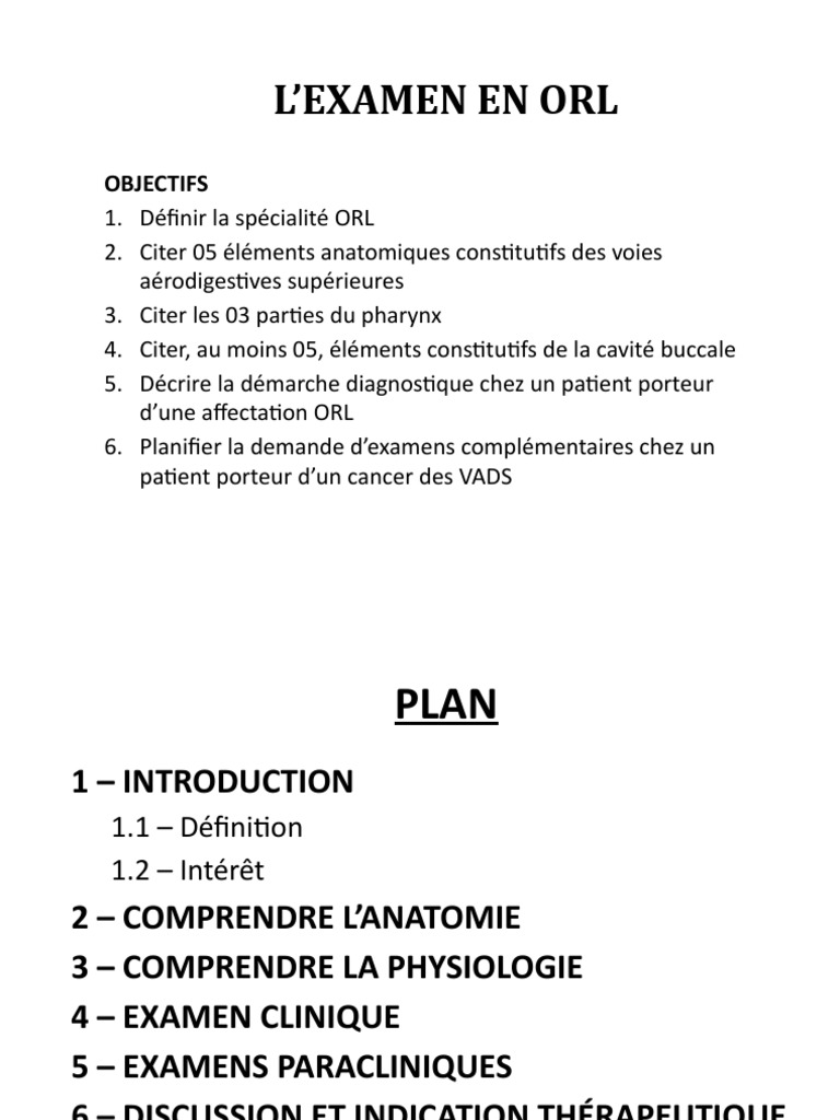 L'examen en Orl | PDF | Cou | Anatomie humaine
