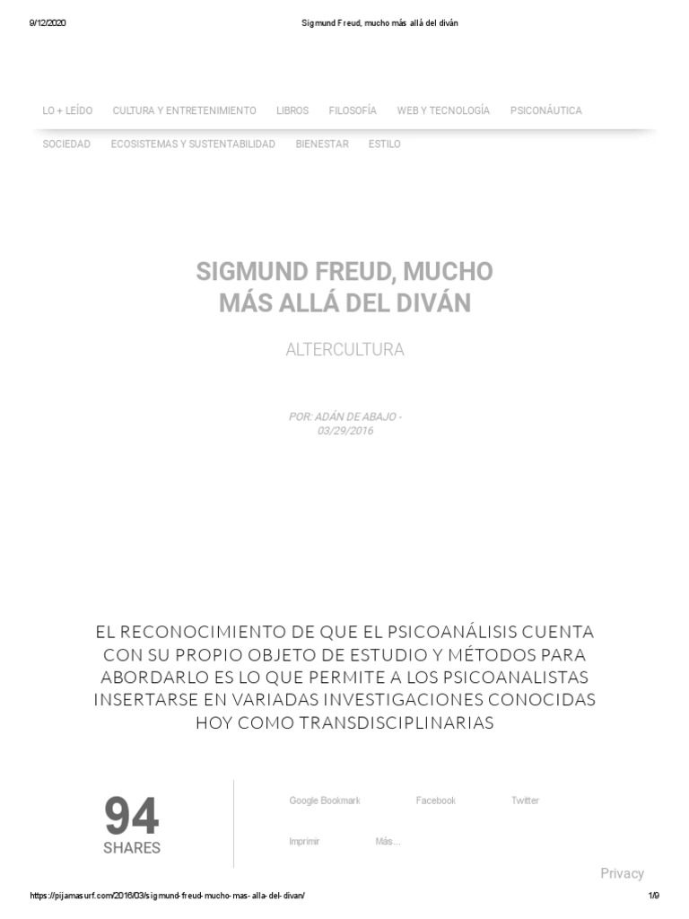 Sigmund Freud, Mucho Más Allá Del Diván | PDF | Psicoanálisis | Sigmund ...