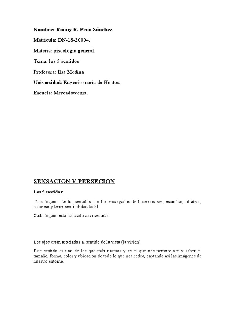 Los 5 Sentidos y su Percepción | PDF | Percepción | Cerebro
