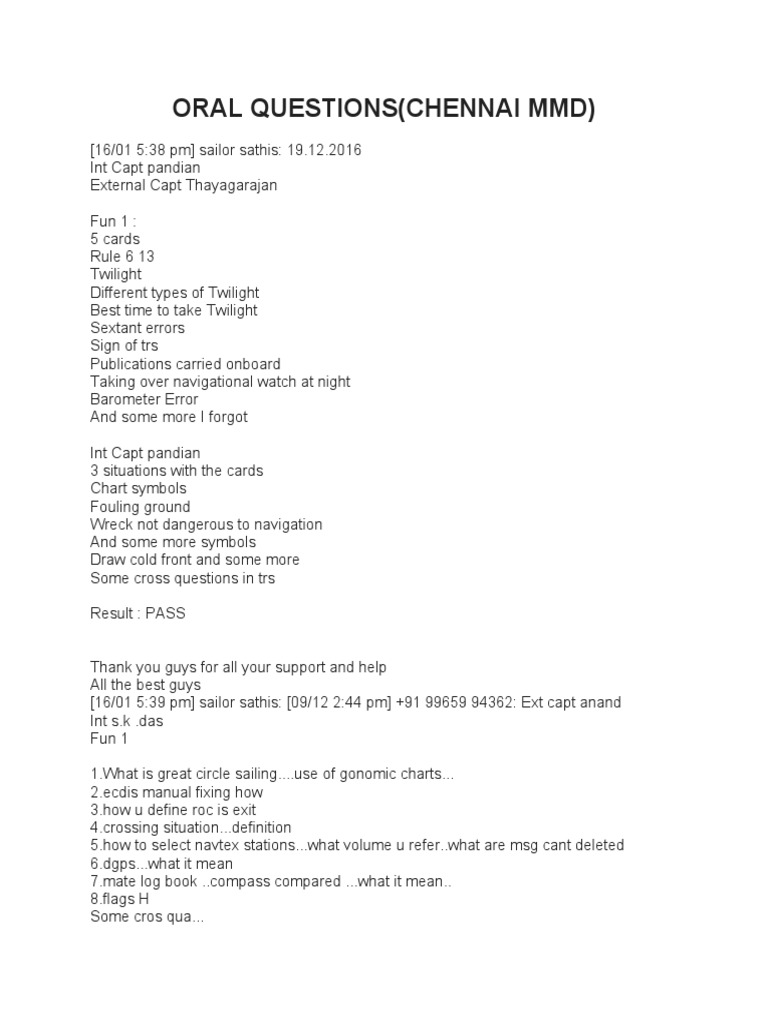 ORAL QUESTIONS (Chennai MMD) - 1 | PDF | Oil Tanker | Water Transport