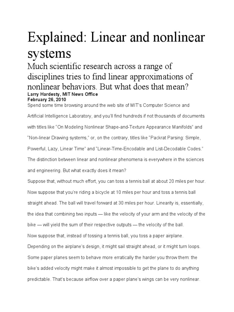 Explained: The Difference Between Linear and Nonlinear Systems | PDF ...