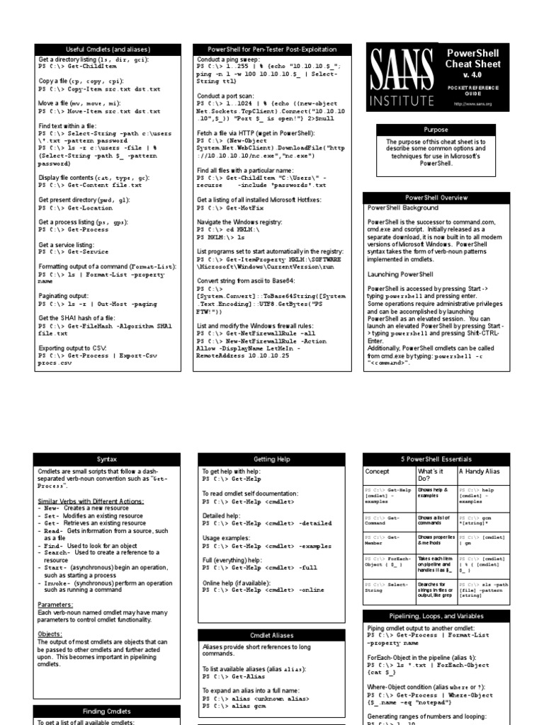 Powershell Cheat Sheet: Powershell For Pen-Tester Post-Exploitation ... Powershell Cheat Sheet: Powershell For Pen-Tester Post-Exploitation ...