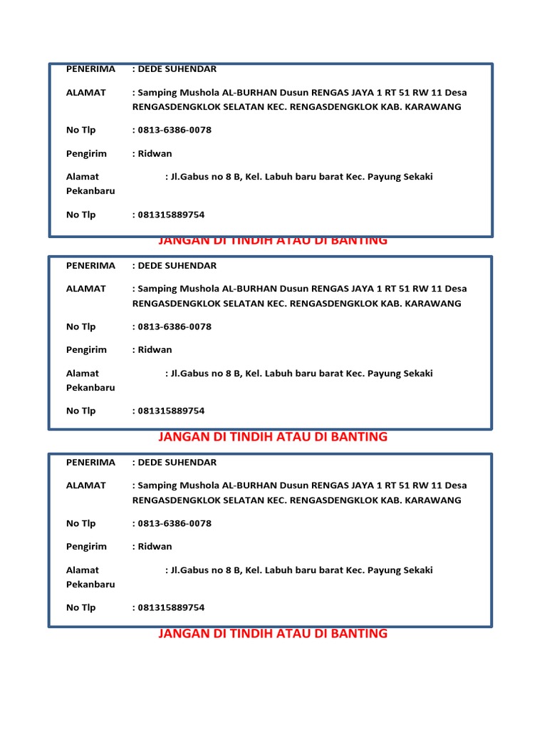 Form Pengiriman Barang | PDF
