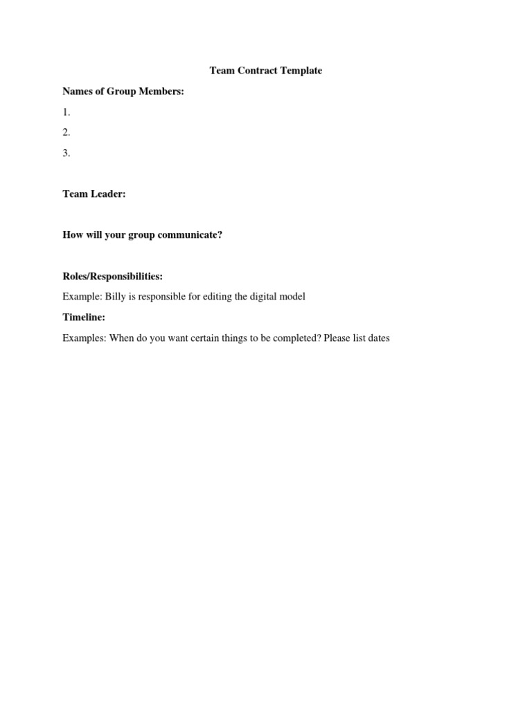 Team Contract Template for Group Projects | PDF