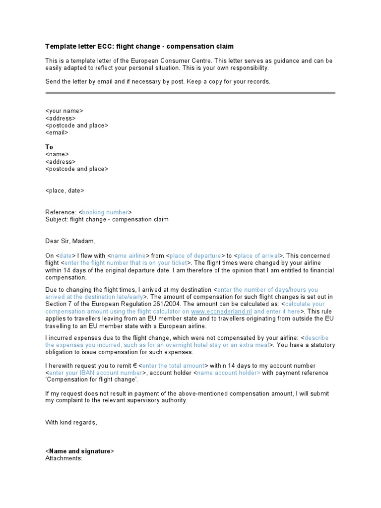 Template Letter - Claim Flight Change | PDF | Finance & Money Management