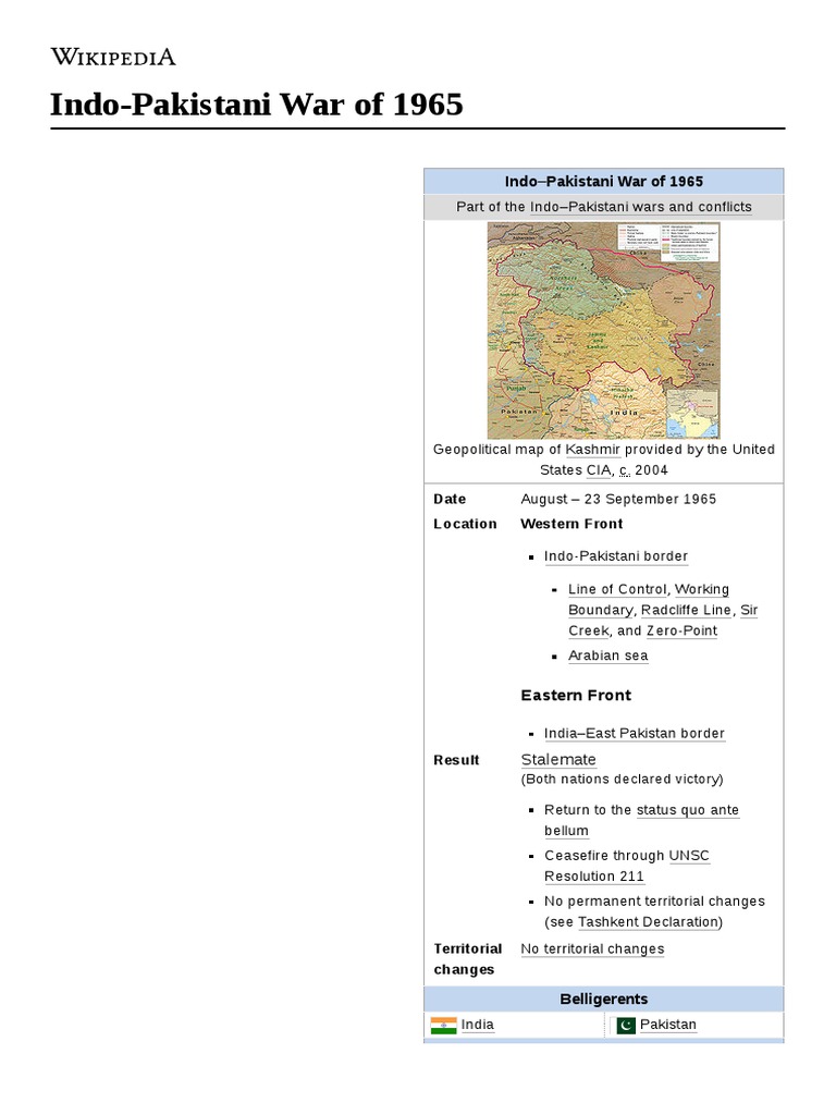 Indo-Pakistani War of 1965 | PDF | India–Pakistan Relations | Military ...