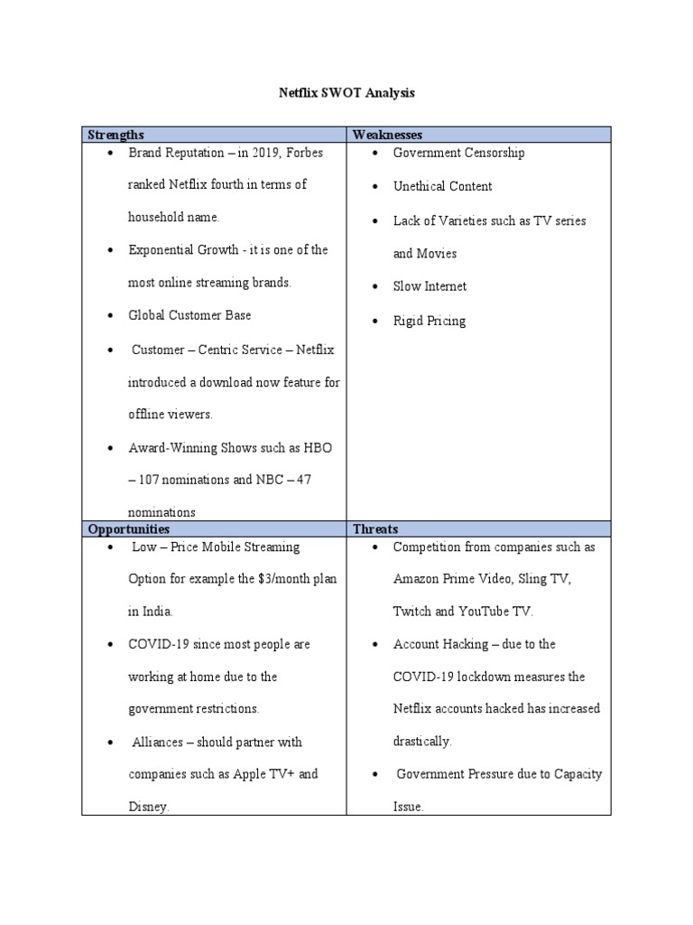 Netflix SWOT Analysis | PDF
