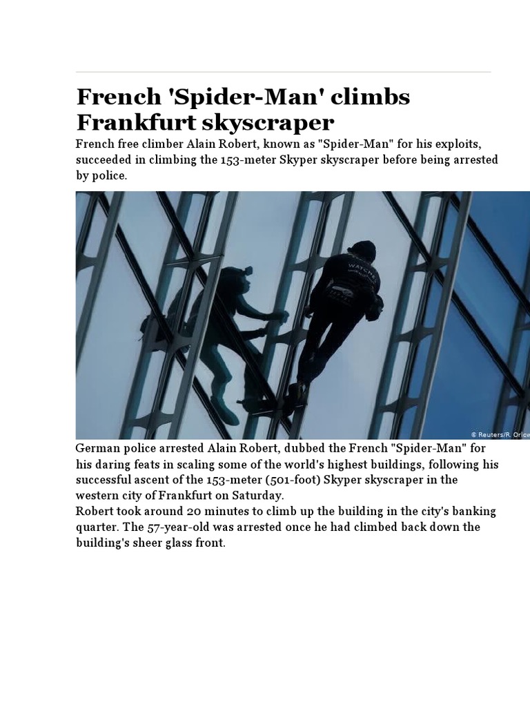 French 'Spider-Man' Climbs Frankfurt Skyscraper | PDF