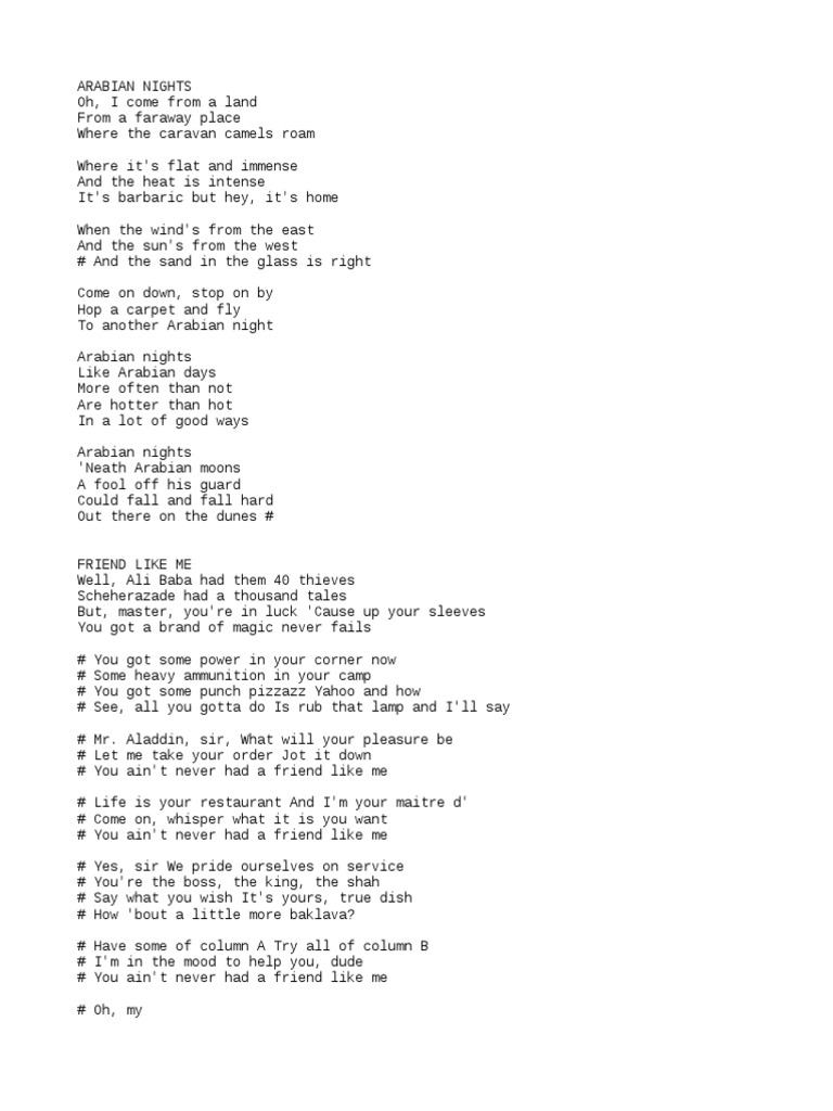 Aladdin Lyrics | PDF | One Thousand And One Nights