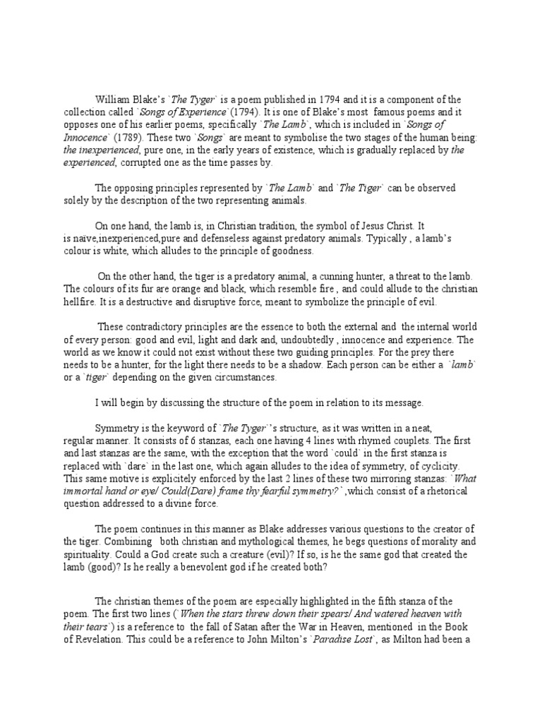 The Tyger | PDF | William Blake | Lamb Of God