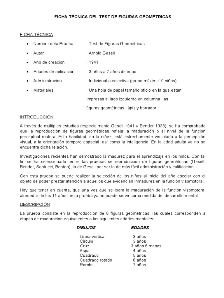 Ficha Técnica del Test de Gesell | PDF | Inteligencia | Ciencias del ...