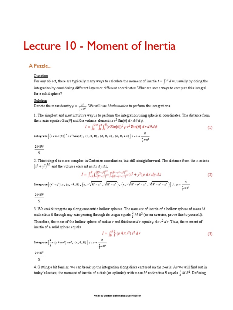 Lecture 10 - Moment of Inertia: A Puzzle.. | PDF | Angular Momentum ...