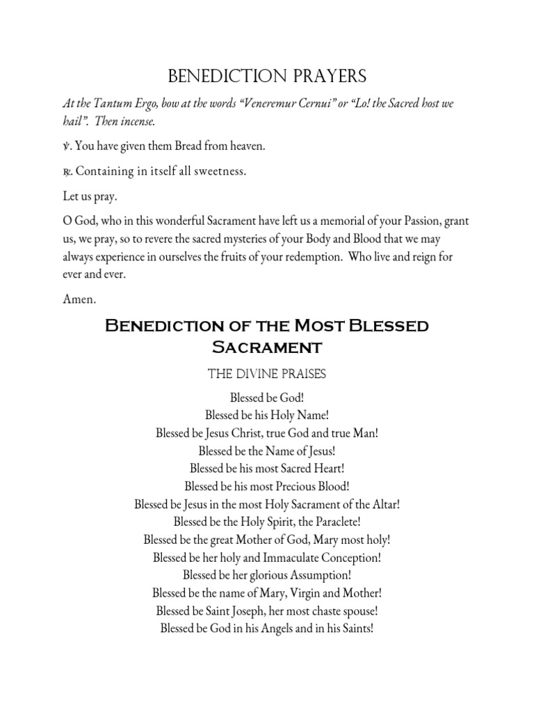 Benediction Prayers: Benediction of The Most Blessed Sacrament | PDF ...
