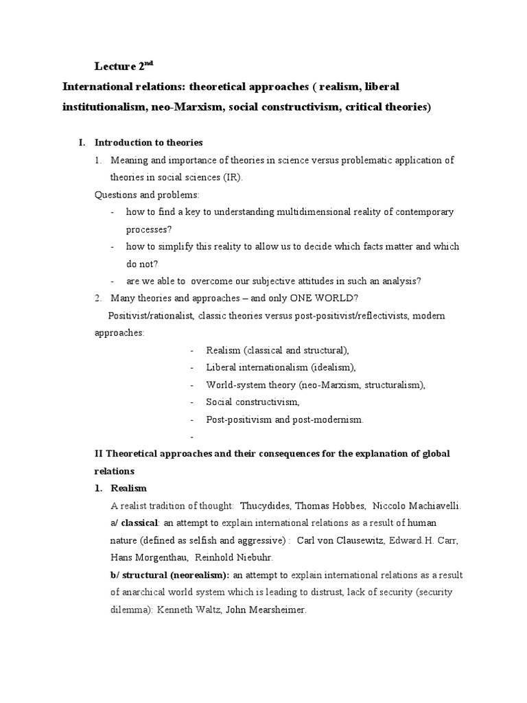 IR, 2 Lecture, Theories of IR | PDF | World Systems Theory ...