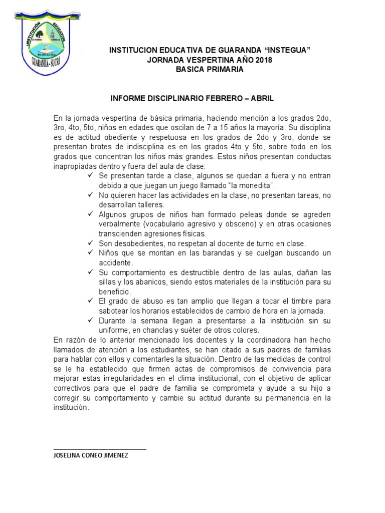 Informe Disciplinario | PDF