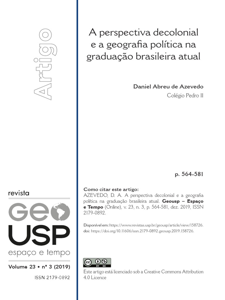 A Perspectiva Decolonial e A Geografia Política | PDF | Geografia | Estado