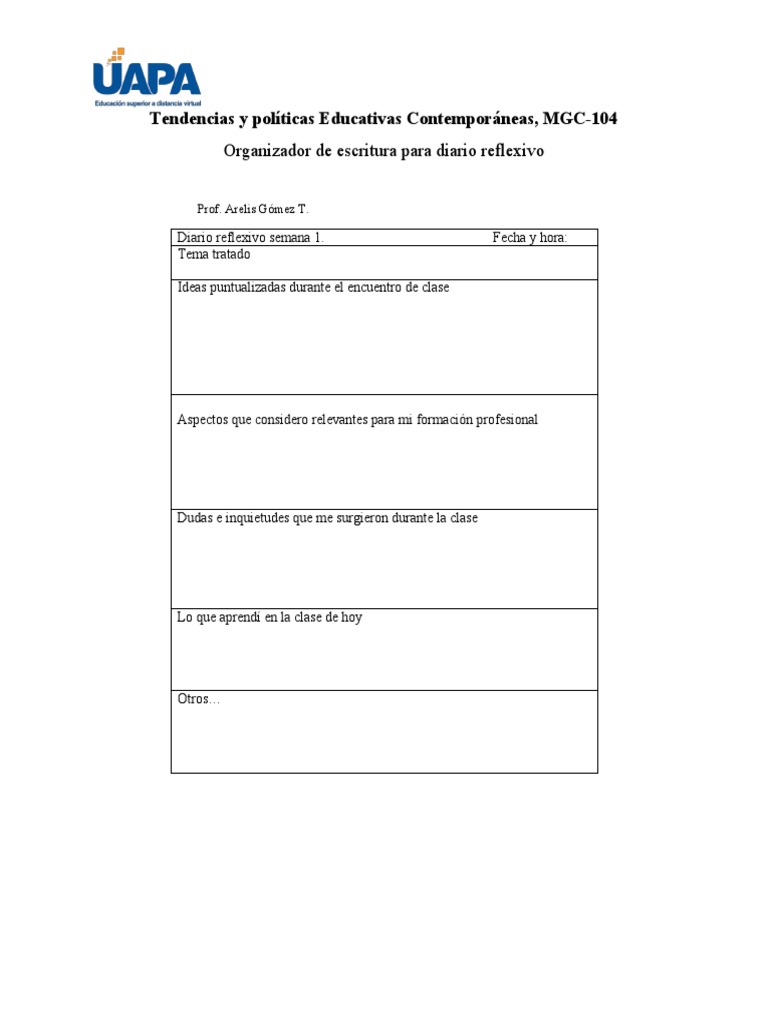 Organizador de Escritura para Diario Reflexivo | PDF