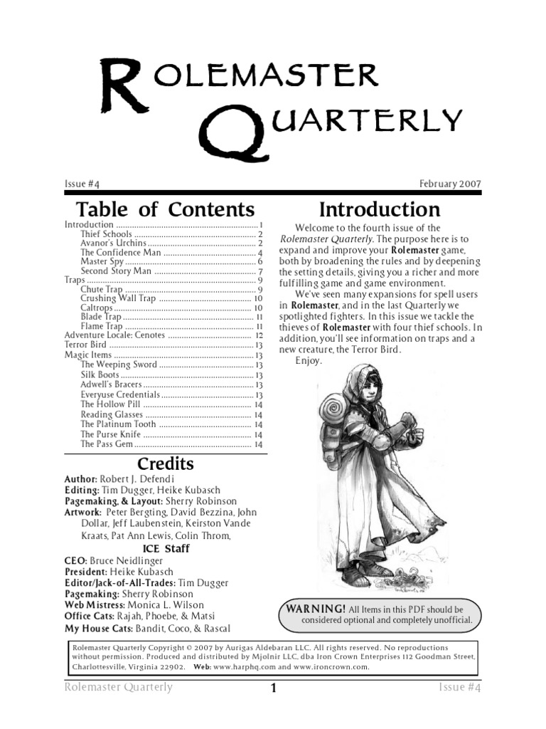 Rolemaster Quarterly 4 | PDF | Espionage | Confidence Tricks
