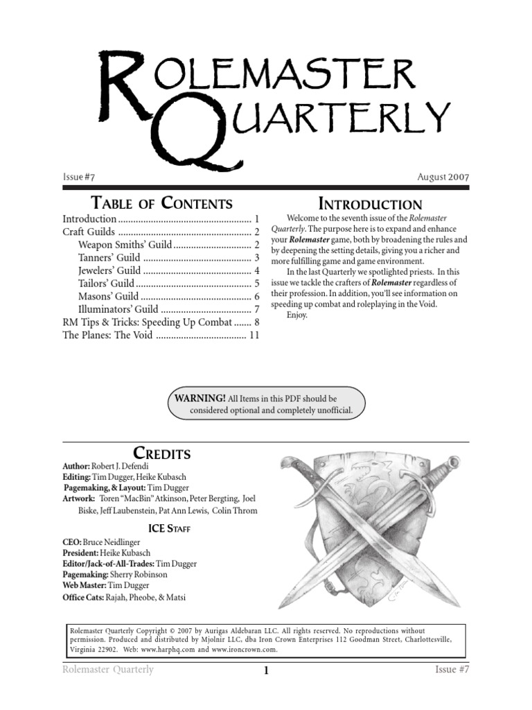 Rolemaster Quarterly 7 | PDF | Blacksmith | Books