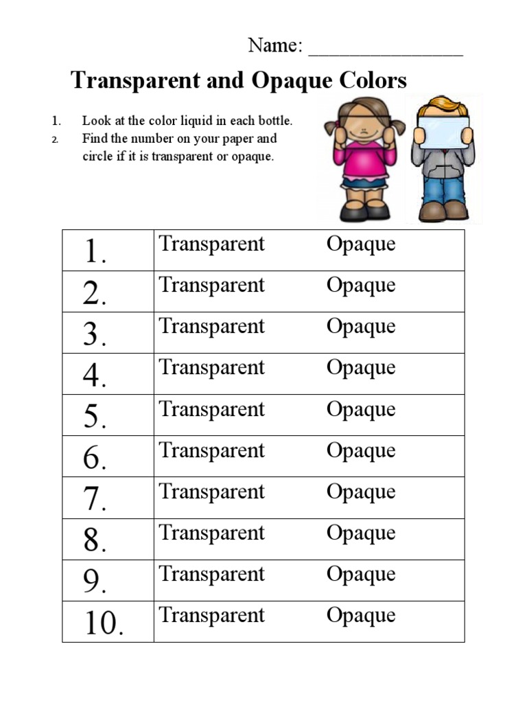 Transparent and Opaque Worksheet | PDF