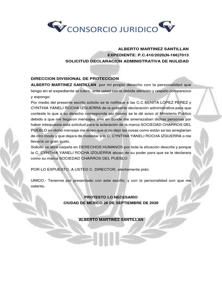 ESCRITO MP Y DERECHOS HUMANOS Solicitud de Declaracion Administrativa | PDF