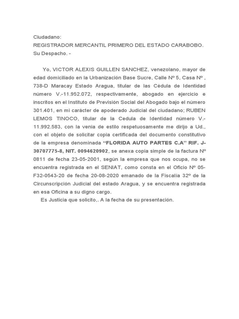 Solicitud REGISTRO MERCANTIL | PDF