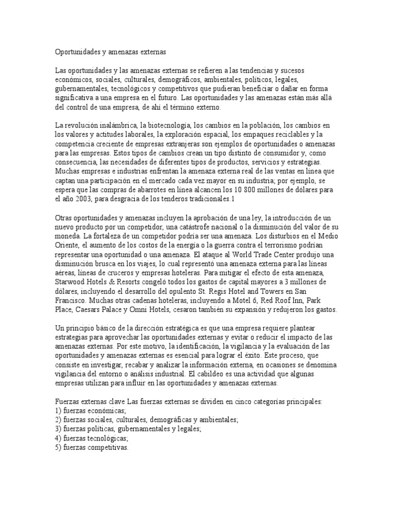 Oportunidades y Amenazas Externas | PDF | Mercado (economía) | Información