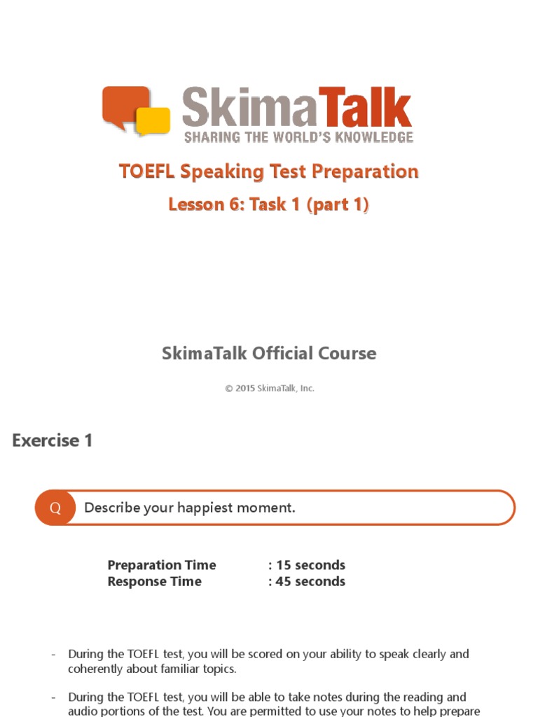 TOEFL Speaking Test Preparation: Lesson 6: Task 1 (Part 1) | PDF ...