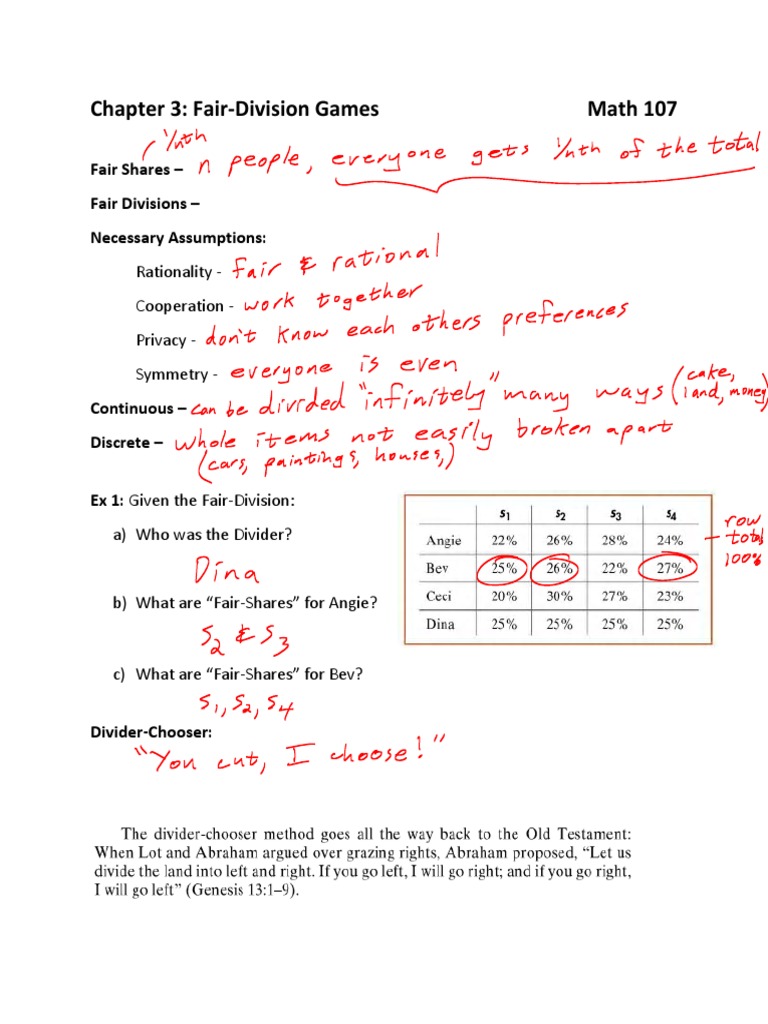 Chapter 3: Fair-Division Games Math 107: Fair Shares - Fair Divisions ...