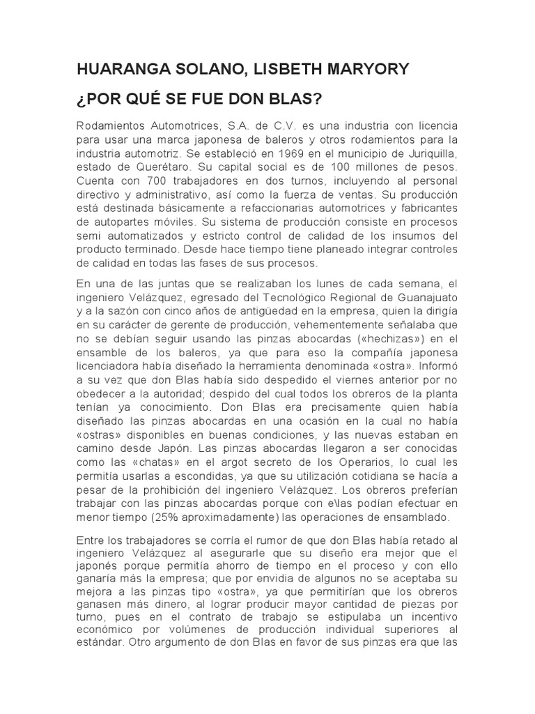 Caso Practico POR QUÉ SE FUE DON BLAS | PDF | Business | Economias
