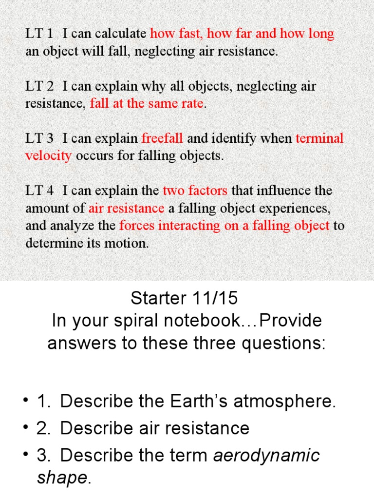 Falling Objects Free Fall and Air Resistance Notes | PDF | Atmosphere ...