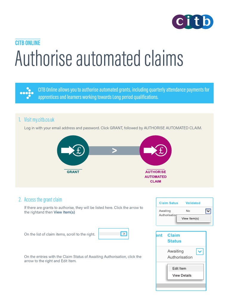 Authorise Automated Claims: Citb Online | PDF