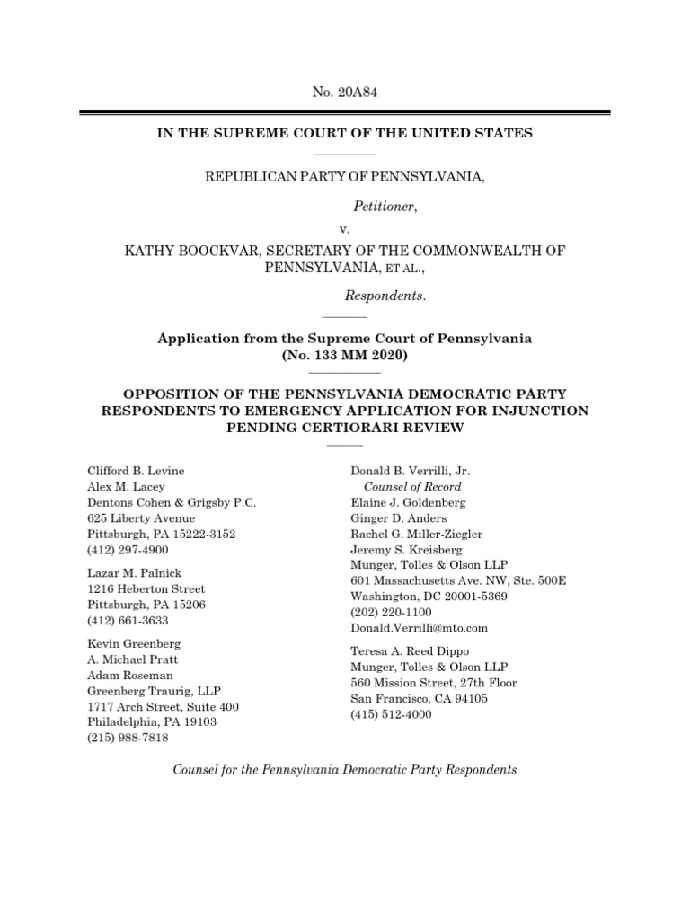 20A84 - Opposition To Motion For An Injunction | PDF | United States ...