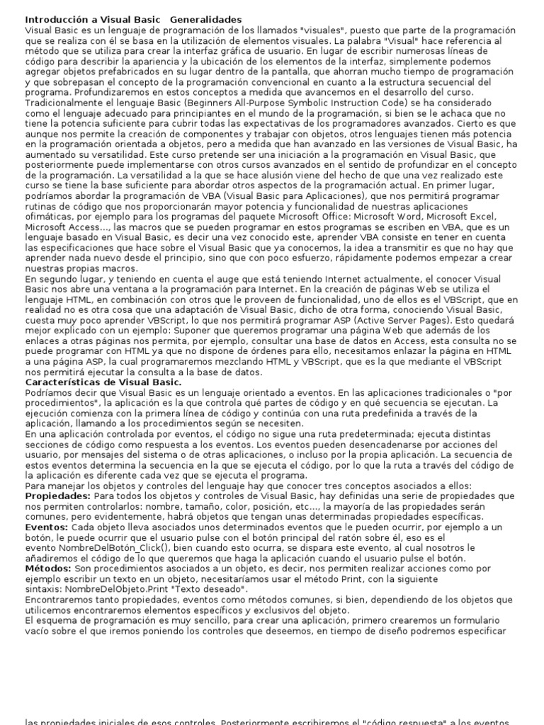 Introducción A Visual Basic Generalidades | PDF | Básico | Lenguaje de ...