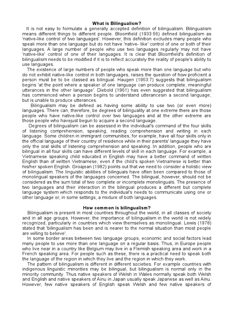 Types of Bilingualism - Article - Odt | PDF | Multilingualism | First ...