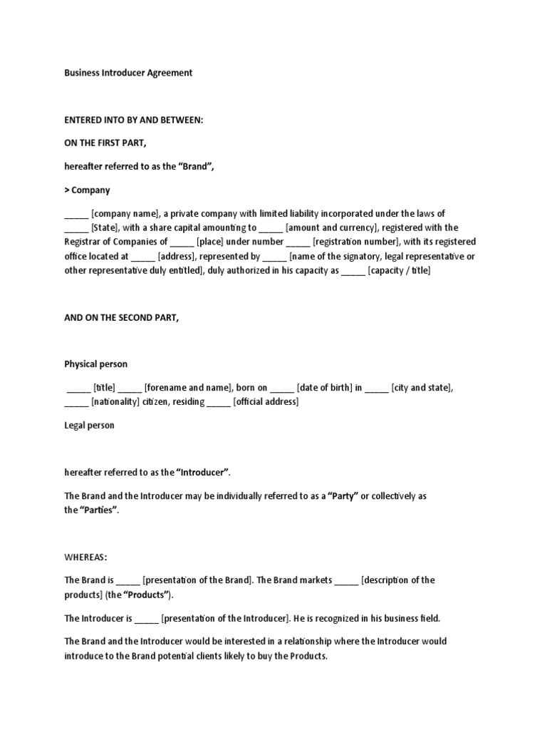 Business Introducer Agreement | PDF | Government | Business Law