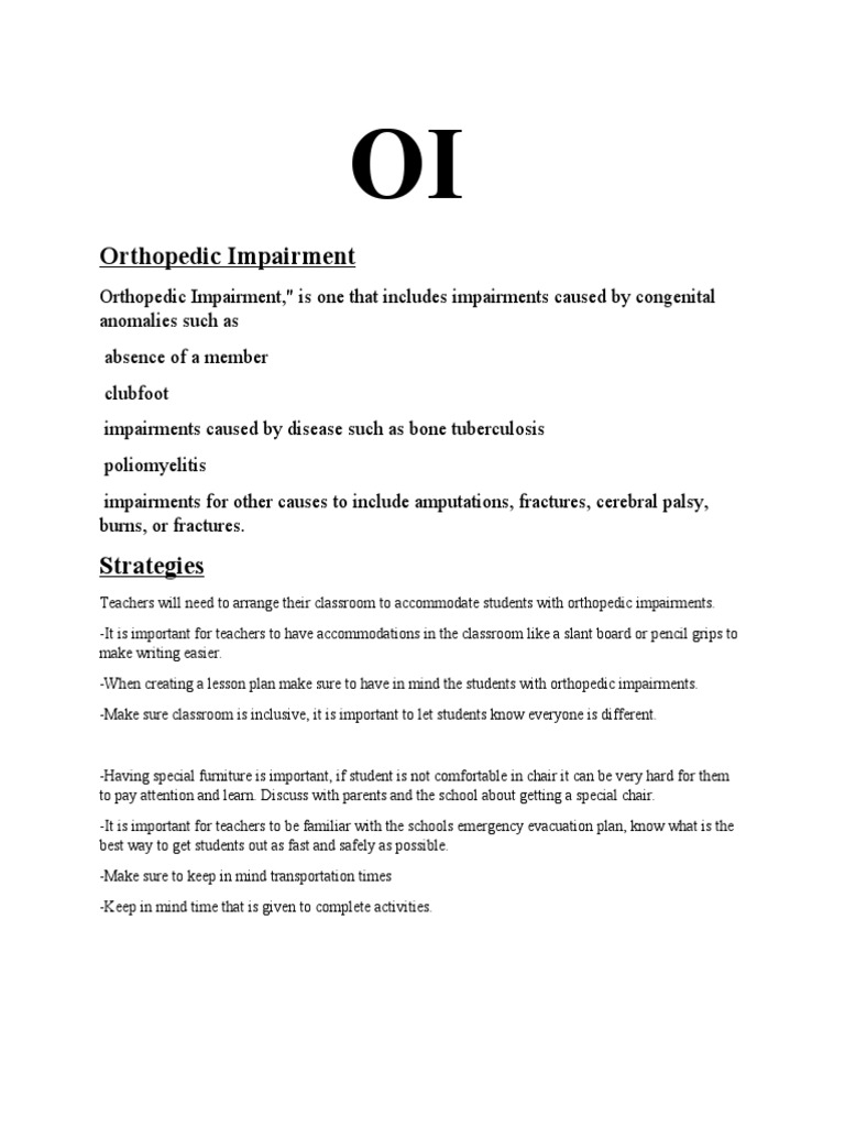 Orthopedic Impairment | PDF