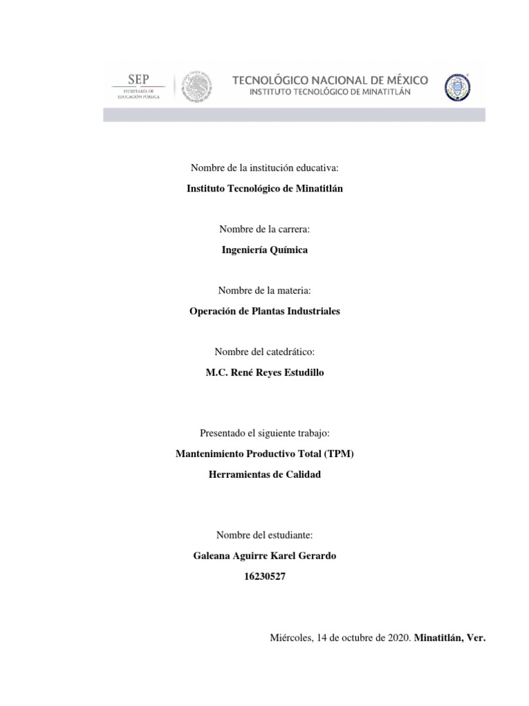 OPERACION DE PLANTAS INDUSTRIALES - GALEANA AGUIRRE KAREL GERARDO ...